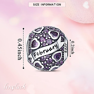 LongLuck 925 Sterling Silver Birthstone Charms fits Pandora Charms Bracelets for Woman，with 5A Cubic Zirconia Dangle Pendant Bead,Happy Birthday Charms for Bracelet and Necklace Valentine's Day