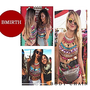 Bmirth Body Chain Rhinestone Pearl Bikini Chain Sexy Bar Chest Body Jewelry Rave Nightclub Party Festival Body Accessories for Women and Girls (Colorful-2)