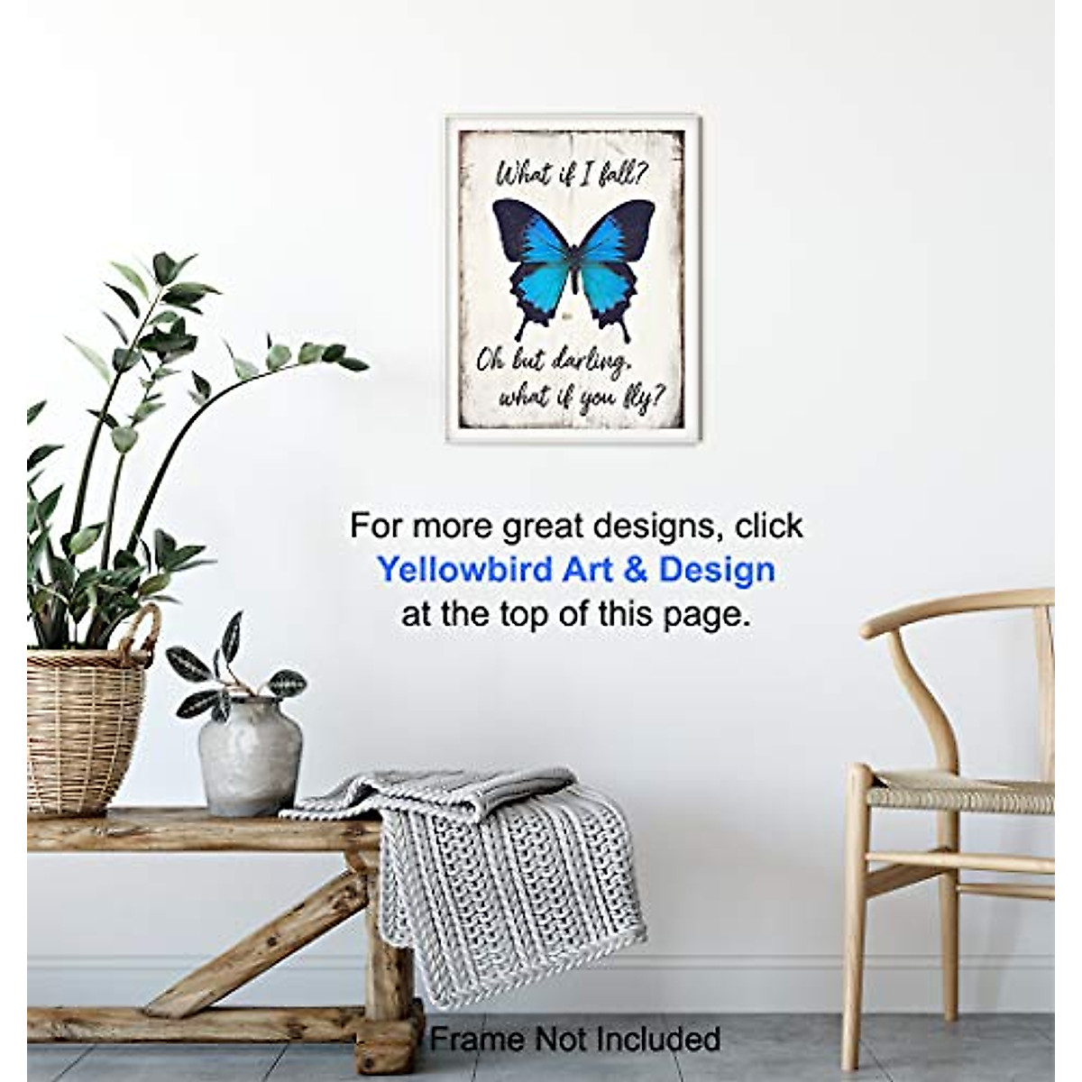 Butterfly Inspirational Quote Wall Art - Rustic Home Decor, Room Decorations for Bedroom, Living Room - Boho Encouragement Gift for Women, Girls, Teens, Best Friend, BFF – Sign Plaque Poster -Unframed