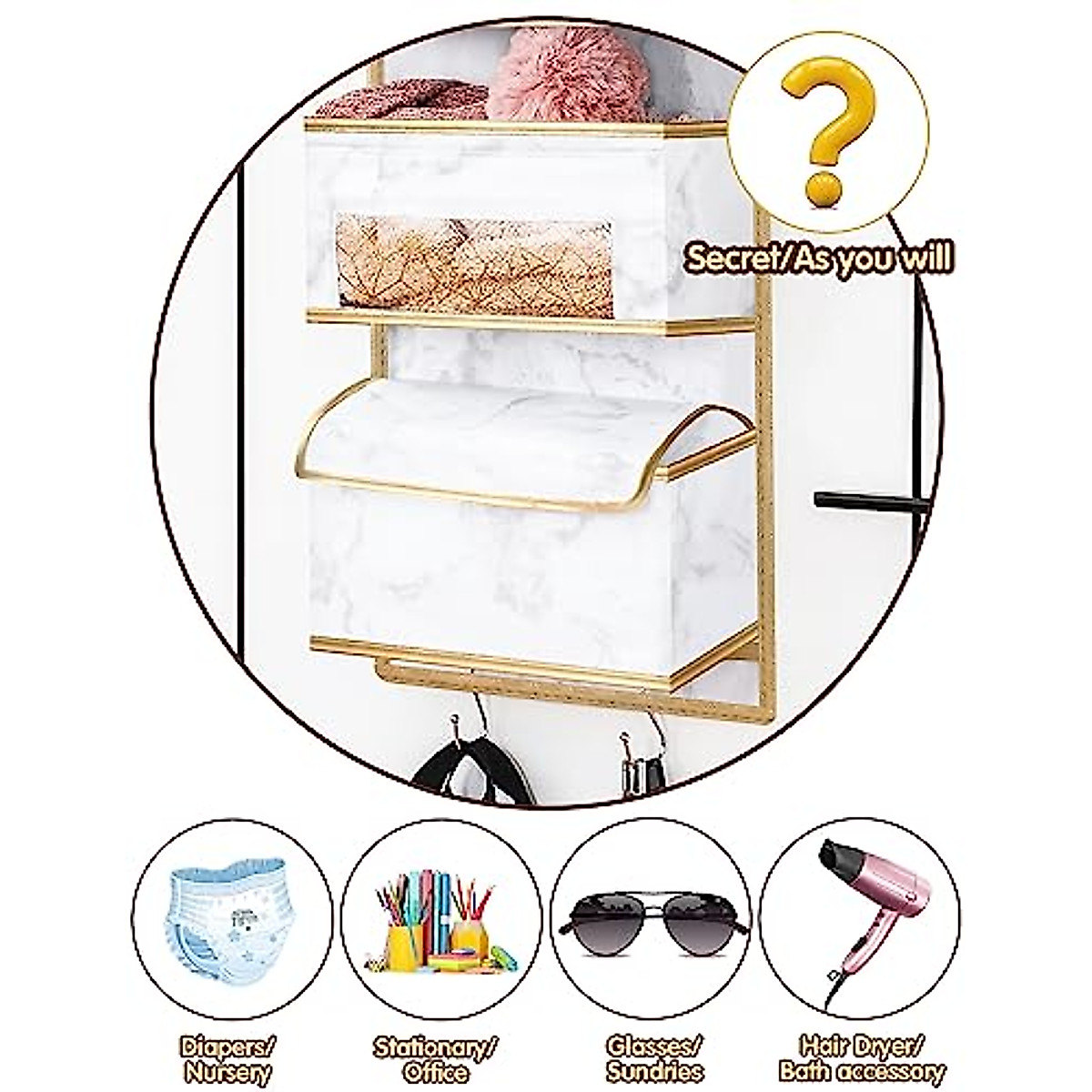 MYTHAUS Over Door Hanging Organizer - Wall Mount Closet Organizer 5-Shelf, Back of Door Bathroom Organizer with Clear Window,Storage for Baby Nursery/Pantry/Bedroom/Make up (White Marble)