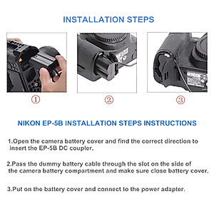 Kimaru EH-5b AC Power Adapter EP-5B DC Coupler EN-EL15 Dummy Battery Kit for Nikon D7500 D7200 D7000 D7100 Z6 Z7 D750 D780 D800 D600 Z5 D500 Z6II Z7II Z8 D810 D610 D800E D810A D850 1V1 Cameras.
