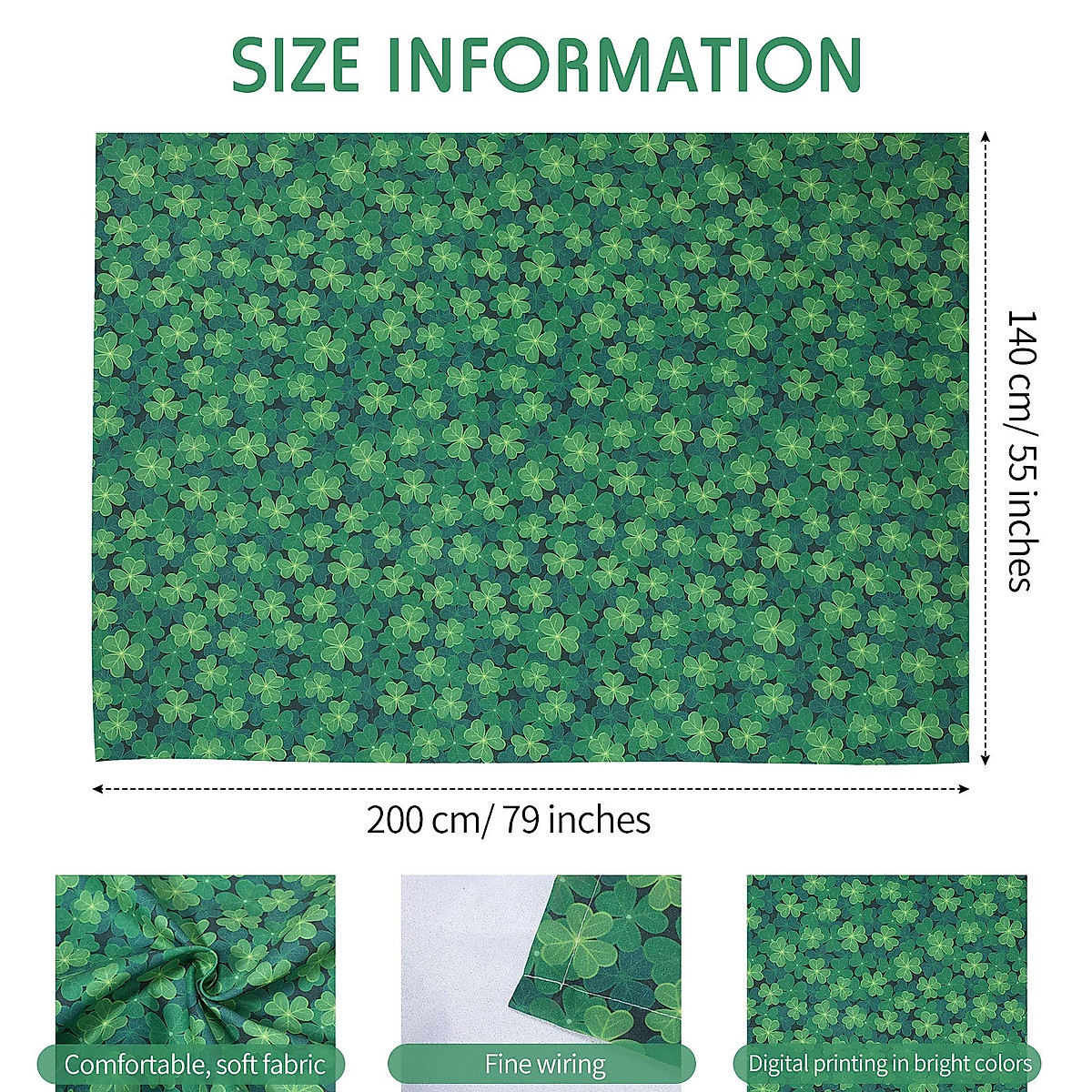 Tatuo St Patrick's Day Tablecloth Spring Rectangle Clover Tablecover Shamrock Tablecloth Green Leaves Table Runner for St Patrick's Day (Shamrock,55 x 78 Inch)