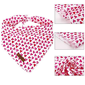 Babole Pet Valentine's Day Dog Bandanas, 1PC White Red Love Washable Square Dog Scarfs for Small Medium Large Dogs Adjustable Dogs Bib Scarfs for Girl and Boy(S)