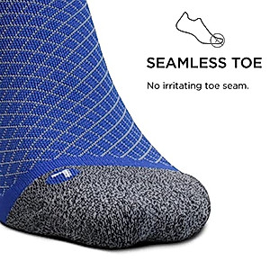 Feetures Plantar Fasciitis Relief Sock Light Cushion No Show Tab - Targeted Compression Sock for Women & Men - Medium, Buckle Up Blue