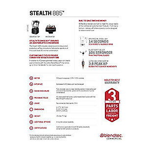 Blendtec S885C2901-B1GB1A Stealth Countertop Blender with 2 Fourside Jars, Black