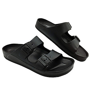 Luffymomo Adjustable Slip on Eva Double Buckle Slides for Womens (10 M US Black)