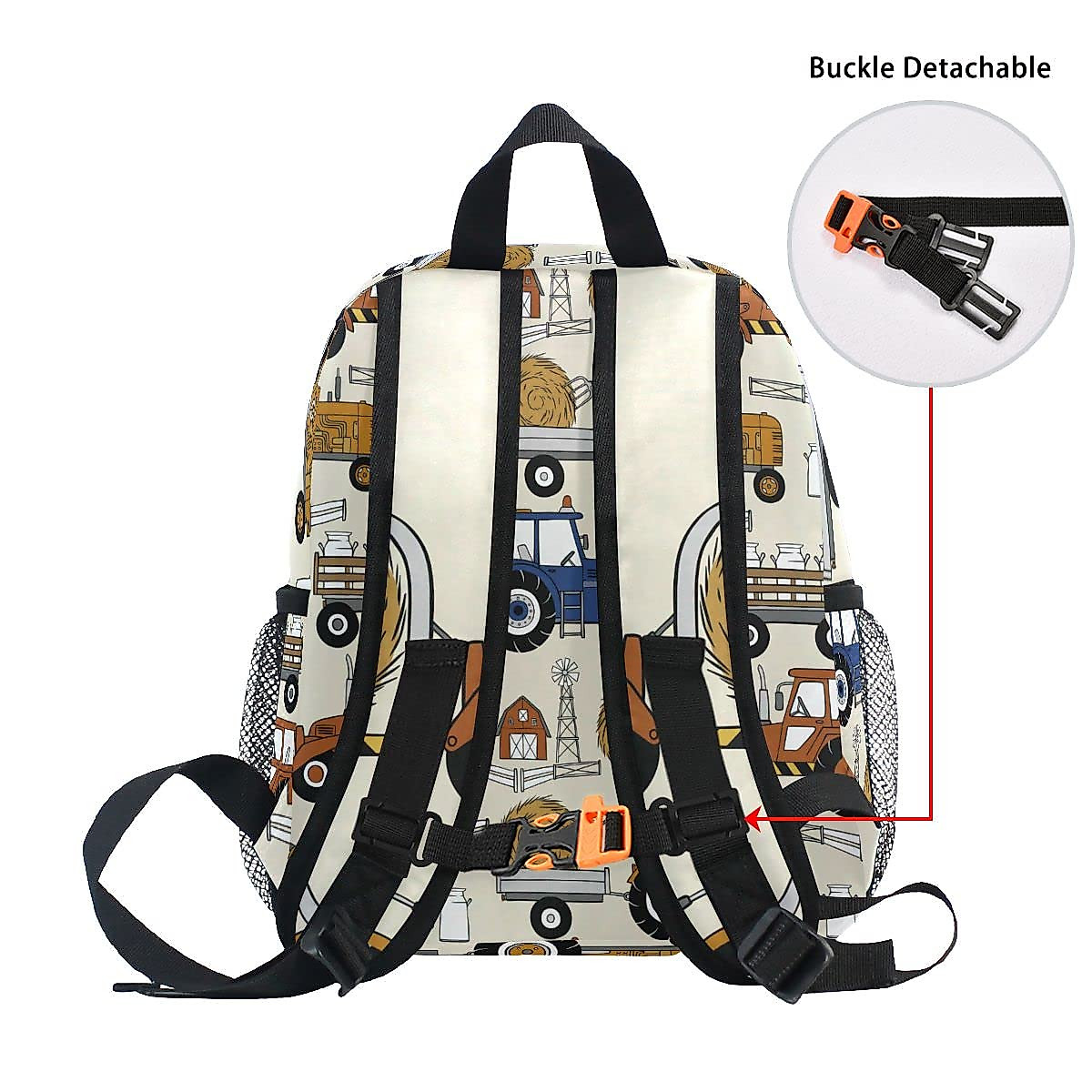 Glaphy Custom Kids Backpack for Boys Girls, Tractors Cars Toddler Backpack Kindergarten Elementary, Personalized Name Preschool Bookbag with Chest Strap