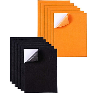 12 Pieces Adhesive Halloween Felt Fabric Sheets Orange and Black Craft Felt Fabric Sticky Back Sheets for Halloween DIY Craft Sewing Patchwork Decorations, 11.8 x 8.3 Inches