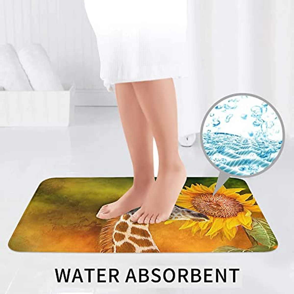 Danlim Anti Slip Bathroom Non Slip Rugs, Luxurious Super Soft Flannel Anti Slip Mat 3 Pieces/Set,Super Absorbent,Machine Washable Giraffe and Sunflower