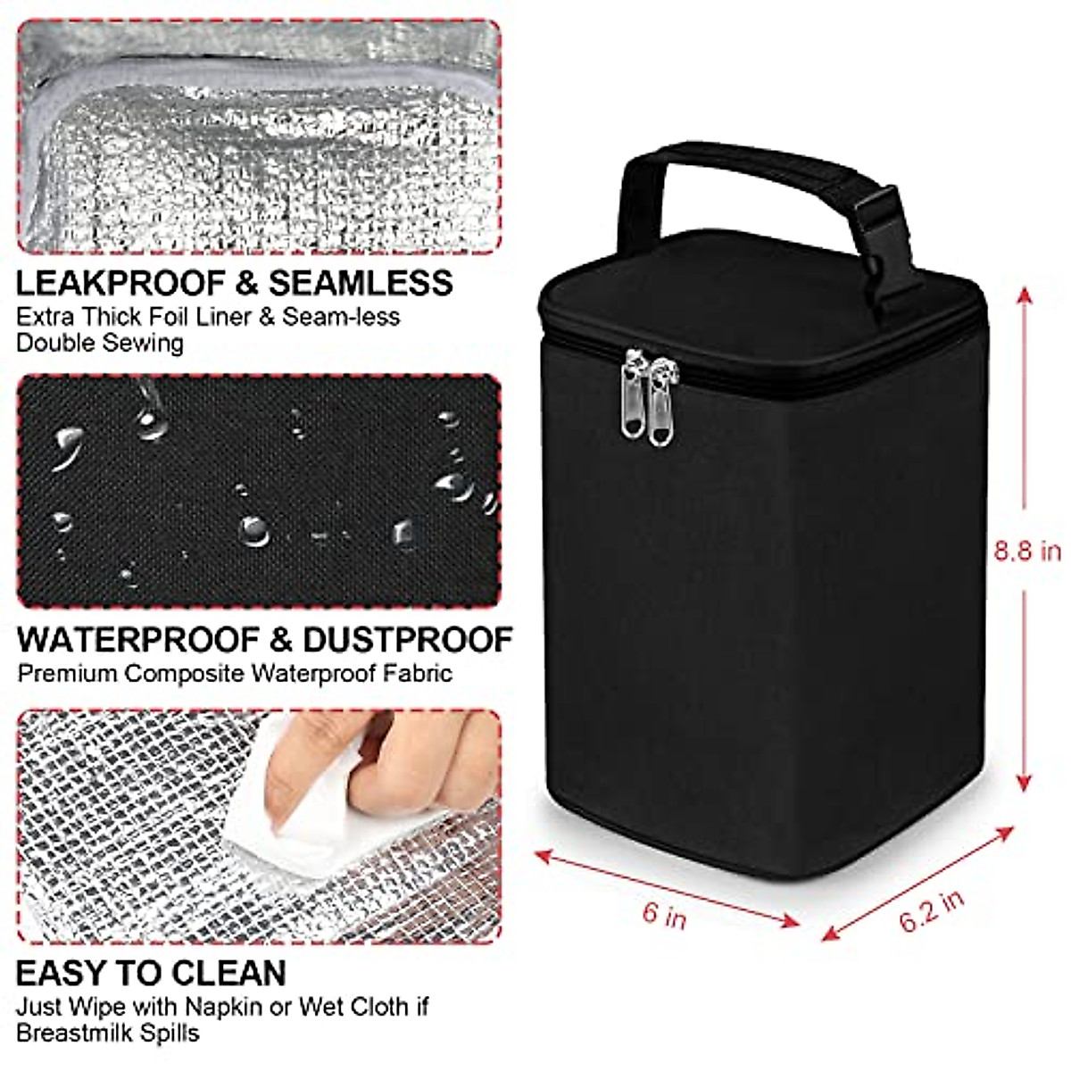 Accmor Baby Bottle Cooler Tote Bags, Insulated Breastmilk Cooler Bag, Baby Bottle Warmer Cooler Bag, Fits up to 4 Large 8Oz Bottles, Baby Bottle Cooler Bag for Nursing Mom Daycare Travel, Black