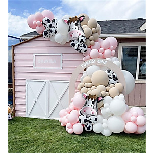 136Pcs Cow Party Decorations Pink Cow Balloon Garland Arch Kit with White Pink Cow Print Balloons Large Cow Head Mylar Balloon for Cowgirl Baby Shower Farm Animals Cow Print Birthday Party Supplies