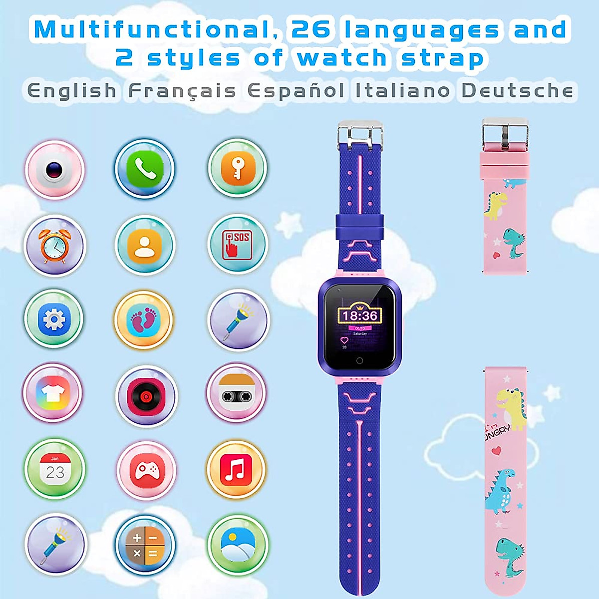Kids Smart Watch, 4G WiFi GPS LBS Tracker SOS Emergency Call Video Chat Children Smartwatches, IP67 Waterproof Phone Watch for Age 4-12 Boys Girls, Compatible with Android/iPhone iOS (Pink)