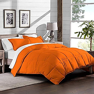 Soft Bed in Bag 1000 Series Egyptian Cotton 5 Piece 500 GSM Warm Comforter Set (Comforter + Flat Sheet + Fitted Sheet 16" Deep + 2 Pillow Cases) Bedding Set Cal. Queen Orange