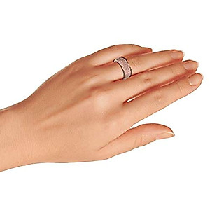 Personalized Micro Pave AAA Pink Cubic Zirconia Cocktail Anniversary CZ Pave Anniversary Statement 1/2 Eternity Wedding Band Ring For Women Rose Gold Plated .925 Sterling Silver Custom Engraved