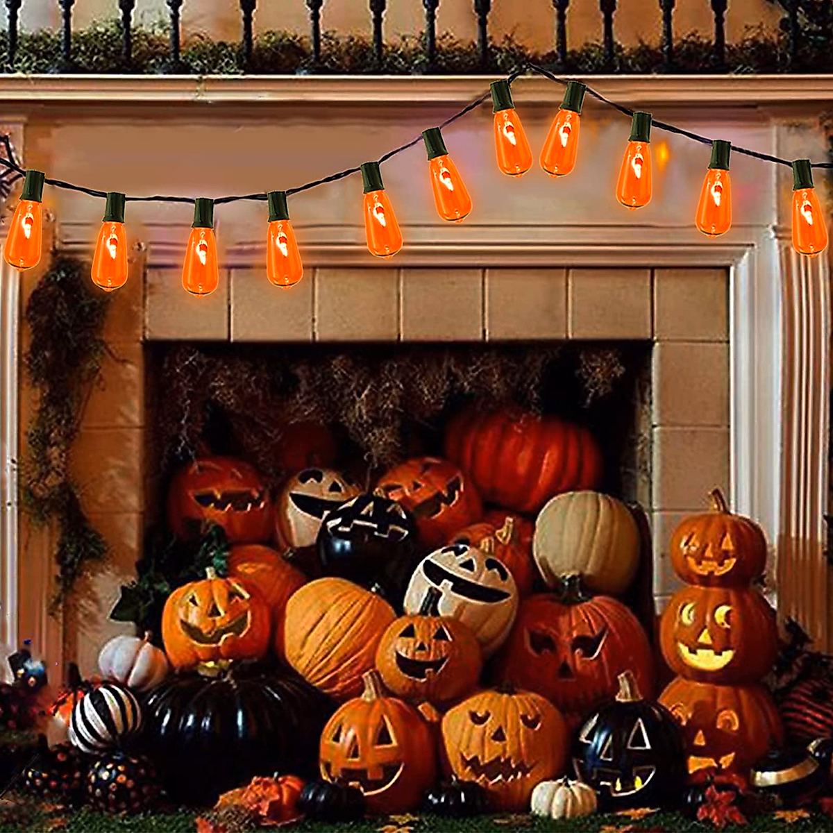 SUNSGNE Halloween Orange Flame Light Bulbs, 10-Pack E17 Flickering Flame Bulb ST40 Edison Flame Replacement Bulbs for ST40 String Lights Halloween String Lights, 1 Watt- E17 Intermediate Screw Base