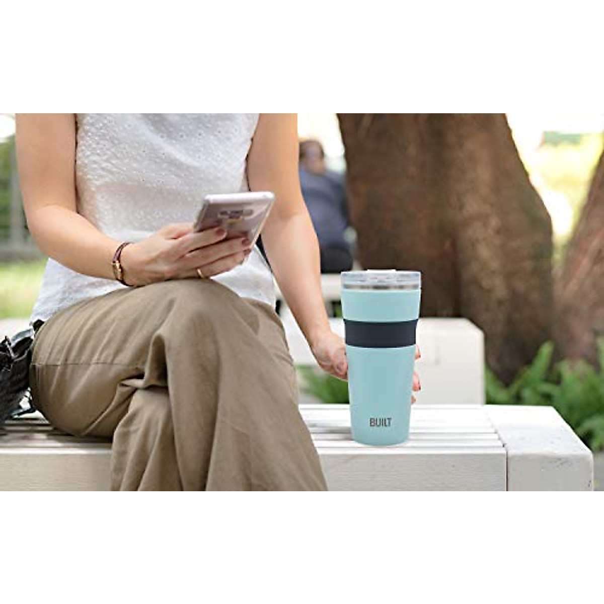 BUILT 24 Ounce Shasta Double Wall Vacuum Insulated Stainless Steel Coffee and Water Tumbler with Easy to Clean Flip to Open Lid