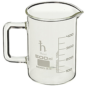 Premium Hand Crafted Beaker Mug, Thick Borosilicate 3.3 Glass, 16.9oz (500mL) Capacity - Large Size - Pint Glass or Coffee Mug Sized