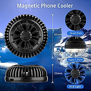 Phone Cooler Magnetic, Lecone Smartphone Radiator Cooling Fan for iPhone 13 and 12 Series Compatible with Magsafe RGB LED Light USB-C Power Cable Gaming Accessory