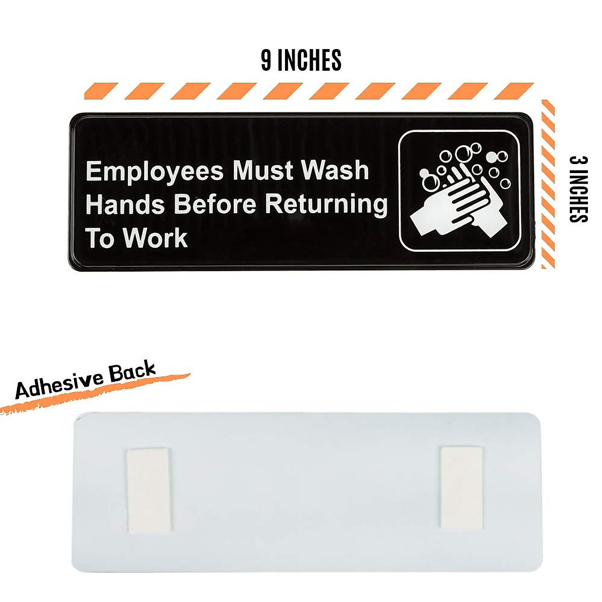 Employees Must Wash Hands Before Returning to Work Sign (Pack of 3) Easy to Mount with a self Adhesive Backing. Great for Business and Restaurants, 9" x 3".