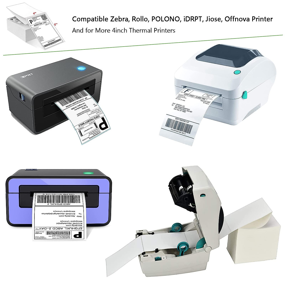 OausTect Direct Thermal Labels 4x6 Shipping Label Commercial Grade, Perforated Postage Mailing Labels, Compatible with Rollo Zebra Thermal Printer (4 Stacks|4000 Labels)
