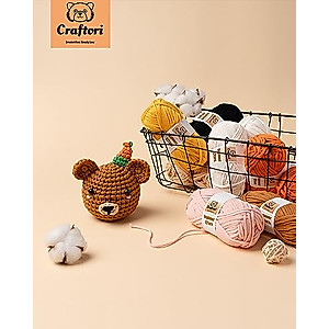 Craftori EZYarn - Crochet & Knitting Yarn for Beginners - Easy-to-See Stitches Cotton Nylon Blend Medium #4 Yarn (200g)