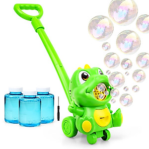 TOY Life Dinosaur Bubble Lawn Mower for Toddler with 3 Bubble Solutions, Bubble Mower for Toddlers, Kids Toy Lawn Mower, Leaf Blower Bubble Machine for Kids, Bubble Lawnmower, Outdoor Toddler Toys