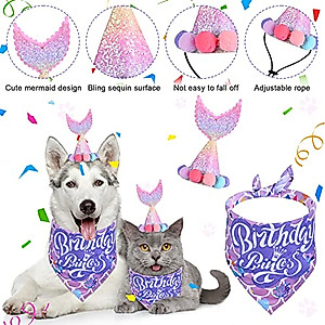 Cute Dog Birthday Party Supplies, Boy Girl Dog Birthday Bandana Scarf and Dog Birthday Hat with Number (Mermaid, Large)