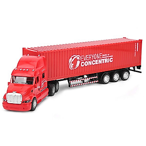 VBESTLIFE Pull Back Car Toy, High Simulation Alloy Container Truck Car Model with Sound Light Kid Vehicles Toys Cars & Race Cars Vehicles ((red))