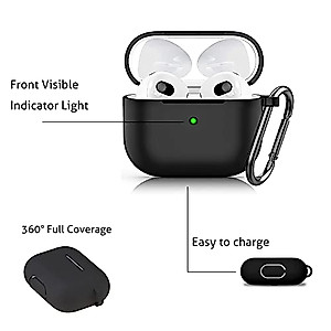 Ailun AirPods 3 Case Cover with Keychain Neck, Protective Silicone Case Skin for AirPods 3rd Generation (2021 Released), Shockproof, Supports Wireless Charging [Black]