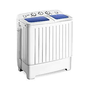 Giantex Portable Mini Compact Twin Tub Washing Machine 17.6lbs Washer Spain Spinner Portable Washing Machine, Blue+ White