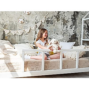 BUSYWOOD Montessori Frame Bed - Home and Bedroom Decor Furniture - Montessori Bed with Fence in Playroom - Full Size Bed Frame - Kids Bed - Toddler Bed Frame (Model 10, Bed with Legs and Slats)