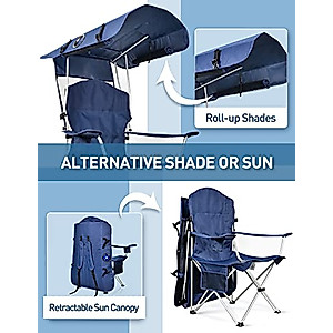 Docusvect Canopy Chair with Fan, Folding Chair with Retractable UPF 50+ Shade Canopy, Cup Holder, Side Pocket for Camping, Beach, Tailgates and Fishing - Support 330 LBS