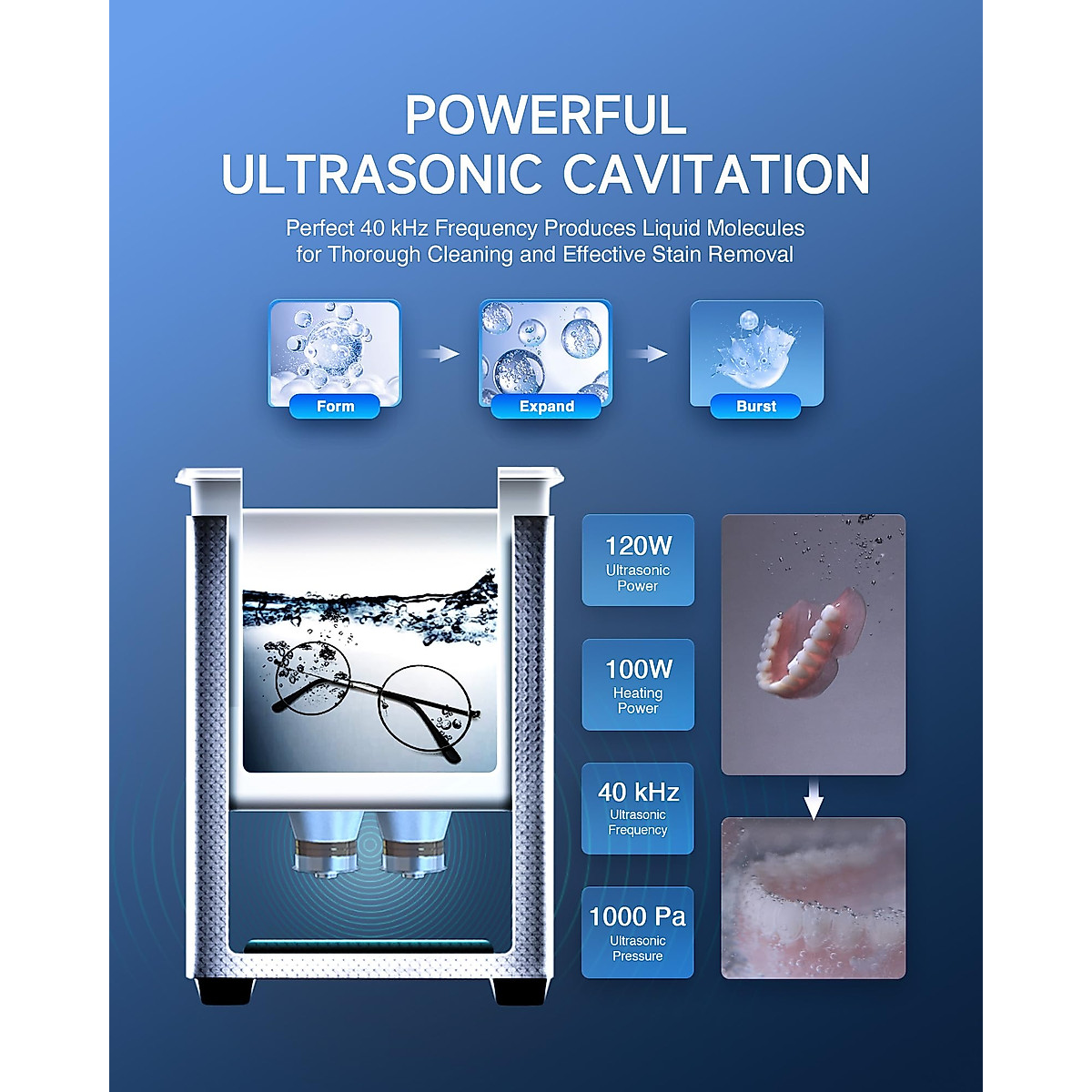 CREWORKS 3L Ultrasonic Cleaner, 0.8 gal Digital Sonic Cavitation Machine, 120W Stainless Steel Professional Jewelry Cleaner for Cleaning Tool Watch Glasses Retainer Denture Parts with Heater & Timer