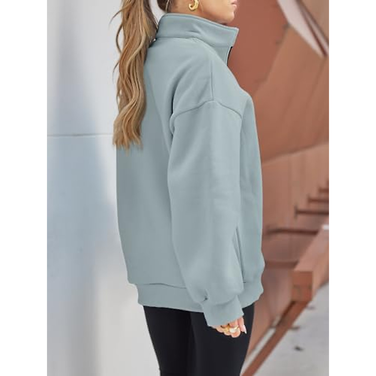 Trendy Queen Womens Oversized Half Zip Pullover Long Sleeve Sweatshirts Quarter Zip Hoodies Sweaters Teen Girls Fall Y2K Clothes Lightgreen