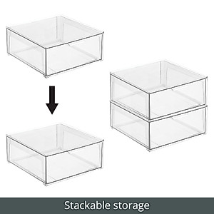 mDesign Plastic Stackable Closet Storage Organizer Bin Containers with Front Pull Drawer for Cabinet, Desk, Shelf, Cupboard, or Dresser Organization - Lumiere Collection - 2 Pack - Clear