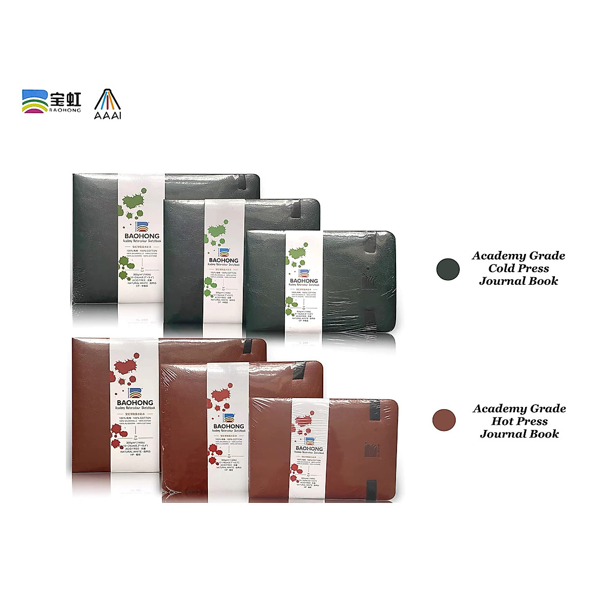 BAOHONG Watercolor Journal, PU Leather Cover, 24 Sheets Sized 6.2" x 9.4", Hot Press Academy Grade BAOHONG Watercolor Paper, 100% Cotton 140 lb (300 GSM), Travel Sketch Book