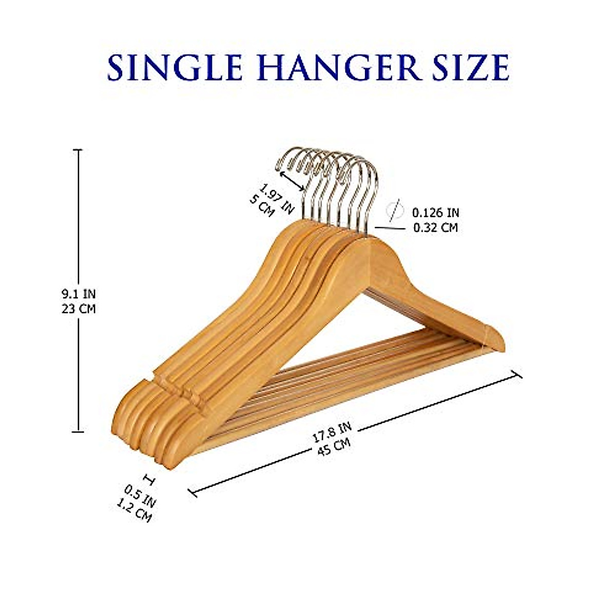 A-Quality Wooden Coat Hanger with Anti-Slip Bar,Clothes Hanger in 20 Gift Box,Suit Hanger with Stronger Rotating Hook Suitable for All Garments.