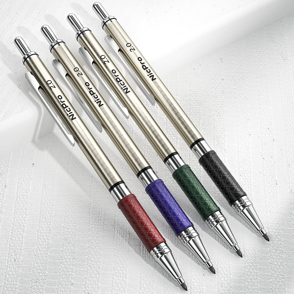 Nicpro 4 PCS Premium 2.0 mm Mechanical Pencils Set, 108 Colored & Black (HB 2B) Lead Refills, Art Metal 2mm Carpenter Pencil with 2 Erasers, 2 Sharpeners for Drafting Sketching Drawing with Case