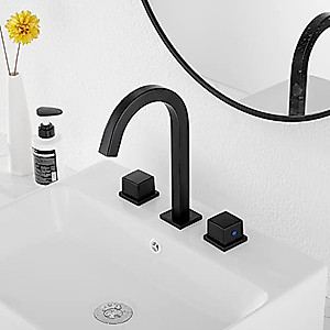 GGStudy Matte Black Widespread Bathroom Faucet 2 Handles 3 Holes 8 inch Widespread Bathroom Sink Faucet Black Matching with Pop Up Drain