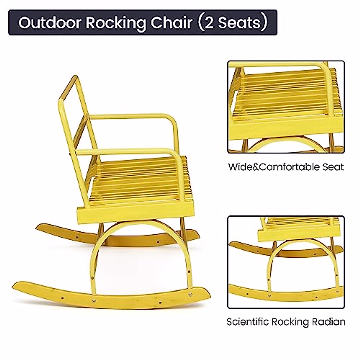 GAOMON Outdoor Patio Rocking Chair,42.52" D x 33.46" W x 35.43" H 2-Person Iron Rocking Chair,Outdoor/Indoor Rocking Chair, Patio Rocking Chair with Wide Seats for Backyard, Garden,Light Yellow