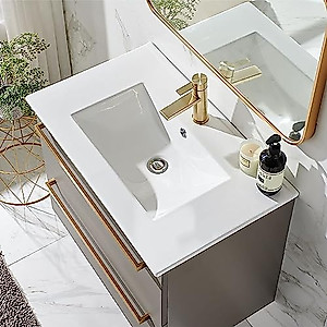 30" Bathroom Vanity with Sink Combo,Wall Mounted Bathroom Vanity Cabinet with Two Soft Close Drawers,Floating Bath Vanity with White Ceramic Basin Sink Top,with Handles for New Home Furniture