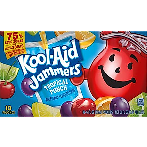 Kool-Aid Jammers Tropical Punch (Grape & Cherry Artificially Flavored Kids Soft Drink Variety Pack, 30 ct Box, 6 fl oz Pouches)