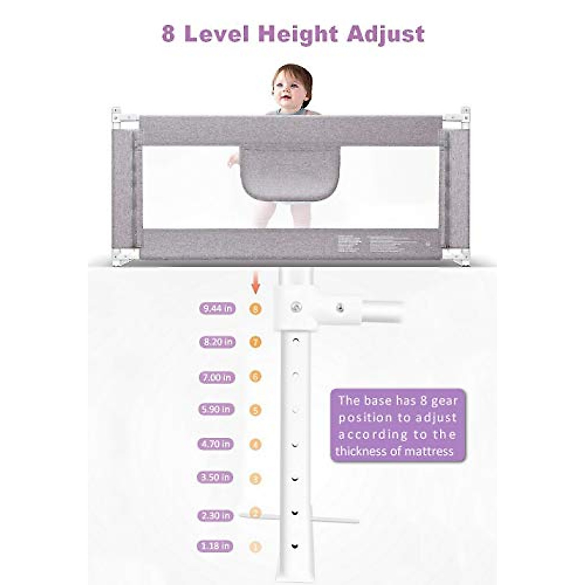 Bed Rails for Toddlers, Extra Long Kids' Bed Rails Guard, Full Size Baby Bedrail for Children, Infants Safety Guardrail (Gray, 70" L x 30” H)