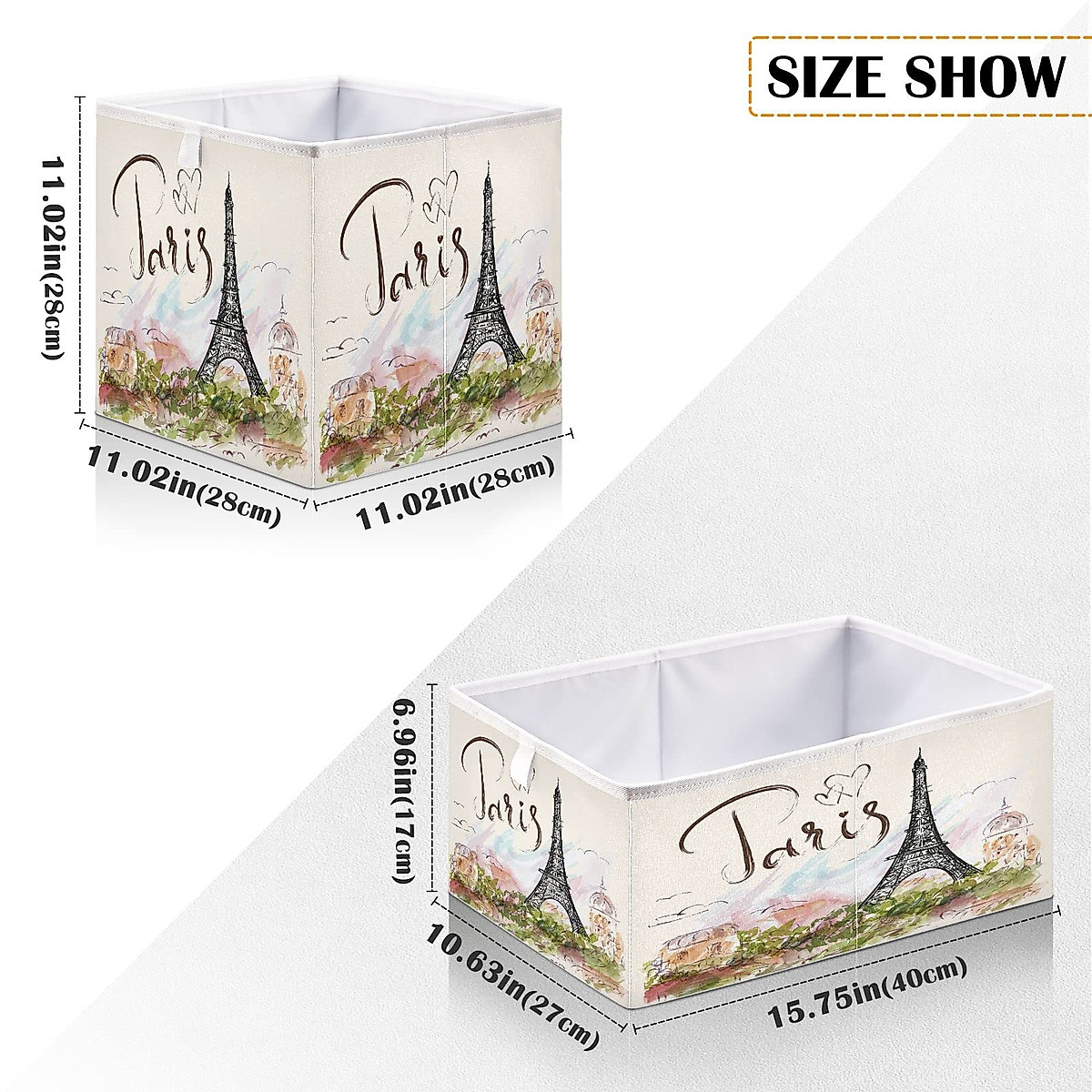 Kigai Foldable Storage Bins Cube,Paris Eiffel Tower Closet Storage Baskets for Shelves Storage Box Open Storage Bins or Nursery Shelf, Closet, Office 16x10x7in