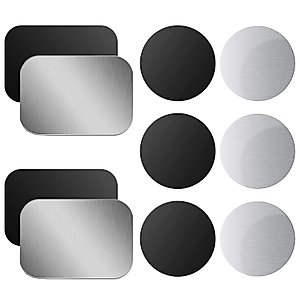 OWLKELA Mount Metal Plate for Phone Magnet Car Mount Holder Cradle with Adhesive, Universal Replacement Sticker Compatible with Magnetic Mounts - 10 Pack Black and Silver (4 Rectangle and 6 Round)