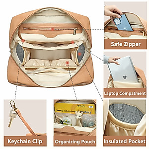 miss fong Leather Diaper Bag Backpack Diaper Bag Purse, Baby Diaper Bag for mom dad with 12 Diaper Bag Organizers, Changing Pad and 4 Insulated Pockets, Faux Leather Diaper Bag Backpack(Brown)