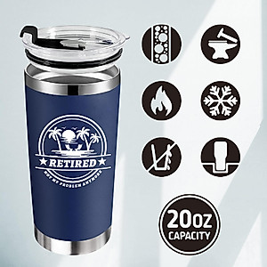 Zeiniua Retirement Gifts for Men, Best Retirement Gifts for Teachers Coworkers Boss, Retired Gifts for Men, Happy Retirement Gifts for Men, Funny 20oz Retirement Coffee Tumbler Cup (Navy)