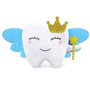 GALSOR Tooth Fairy Pillow with Wings Tooth Fairy Plush Doll with Pocket Tooth Souvenir for Kids Boy Girl, 6 x 10.8 inches