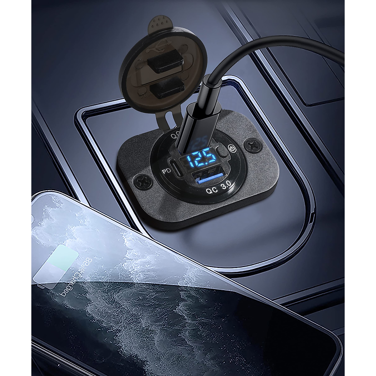 ESEWALAS 12v USB Outlet, Quick Charge 3.0 Dual USB and PD USB C Socket Power Outlet with On Off Switch,12 Volt USB Charger Socket,Waterproof 12V/24V Fast Charge USB Port