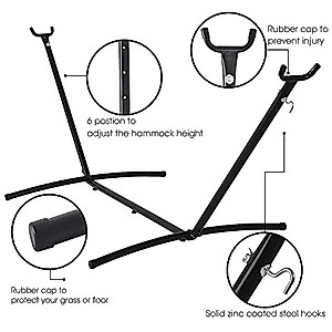 Prime Garden Cotton Rope Hammock with Space Saving Steel Hammock Stand, 2 Person Double Freestanding Hammock with Carry Bag for Outdoor Patio Yard Backyard 450 lb Capacity (Black Stripe)